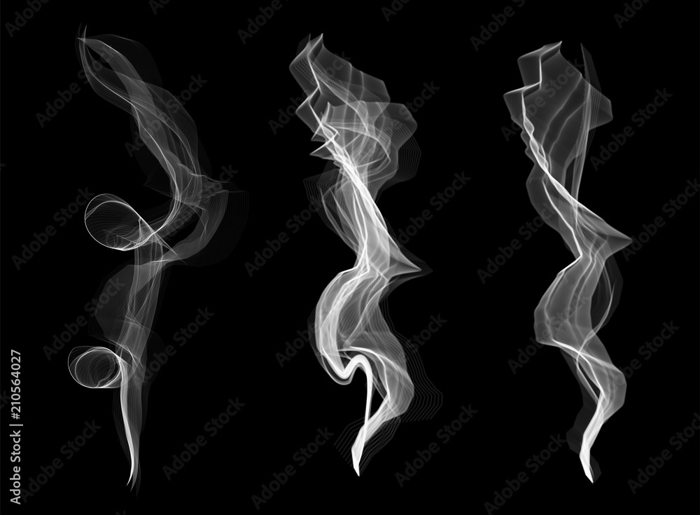 Creative vector illustration of delicate white cigarette smoke waves ...