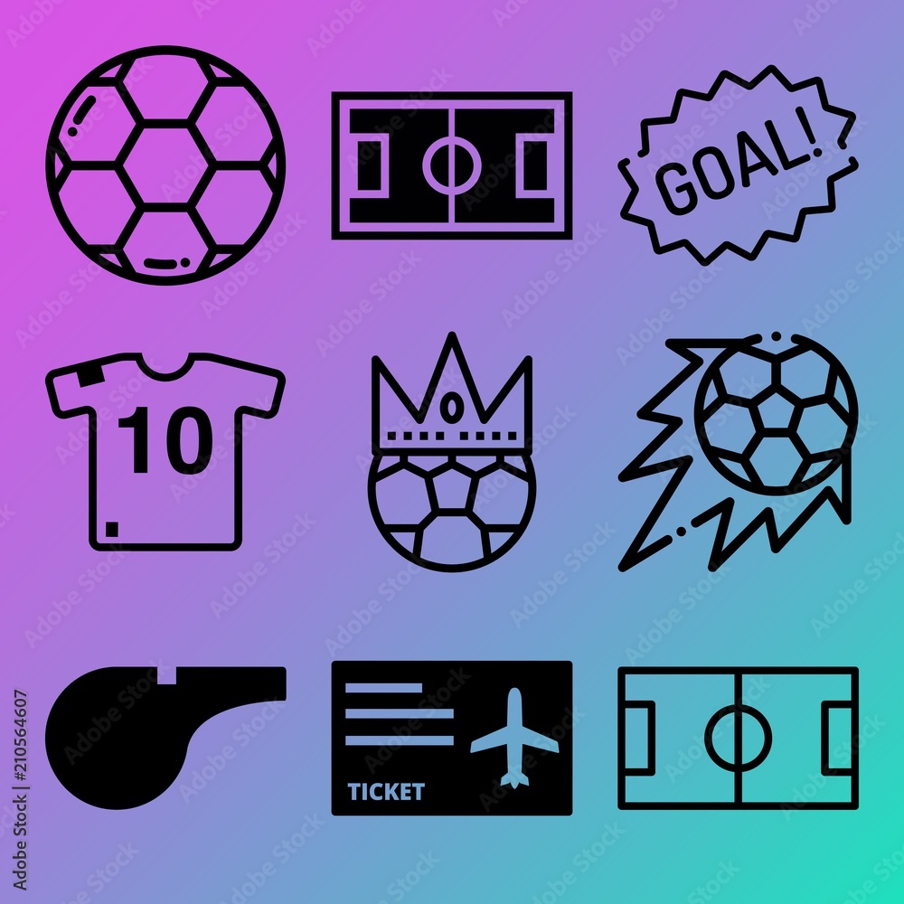 Vector icon set about soccer with 9 icons related to bright, kick ...