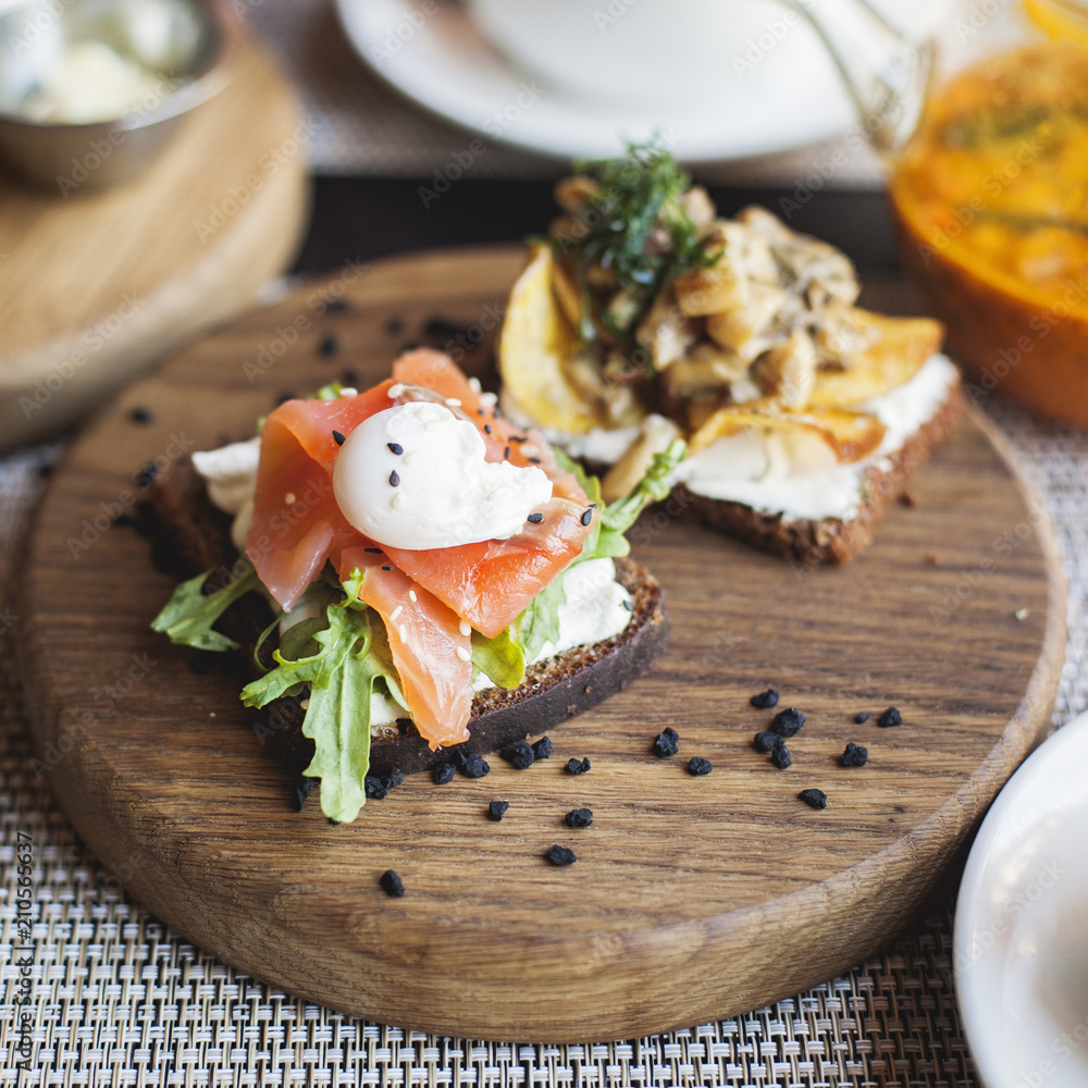 Danish traditional cuisine. Smorrebrod sandwich in restaurant Stock ...