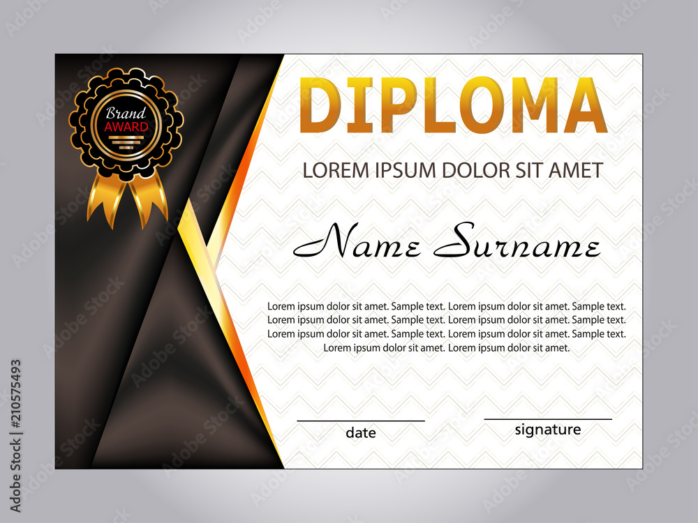 Horizontal diploma or certificate template with elegant elements design ...