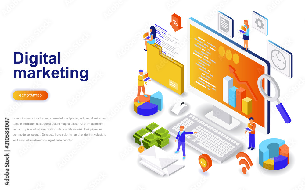 Digital marketing modern flat design isometric concept. Advertising and ...