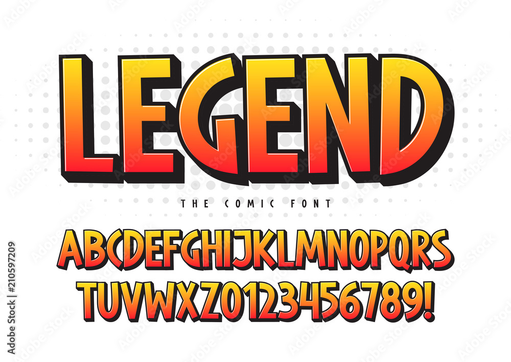 The Legend 3d comical font design, colorful alphabet, typeface. Stock ...