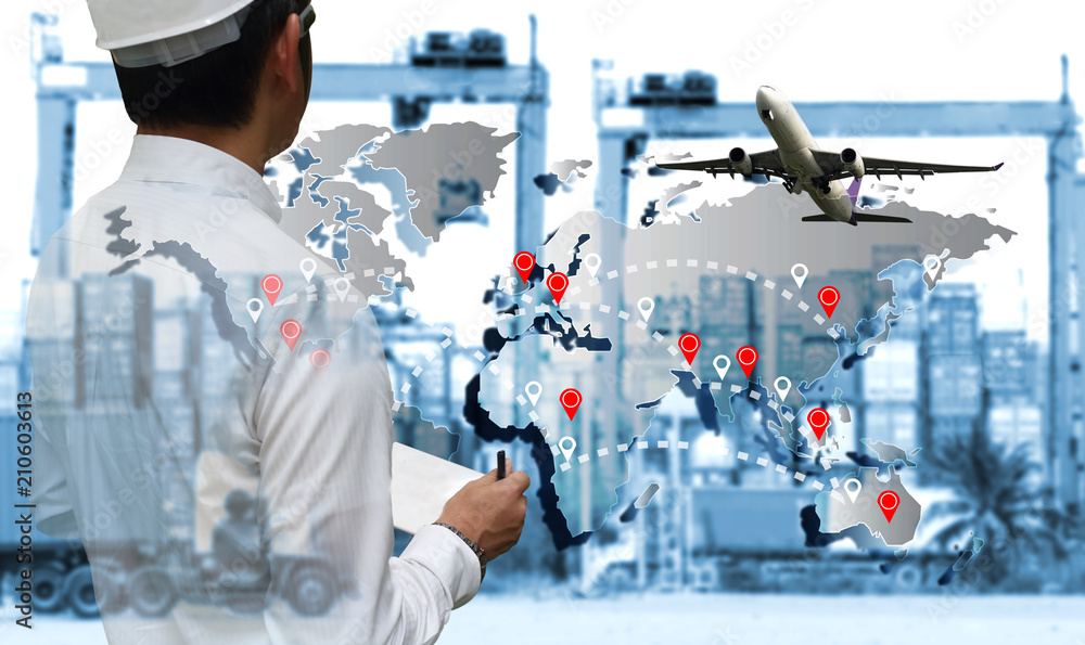Transportation, import-export and logistics concept, container truck ...