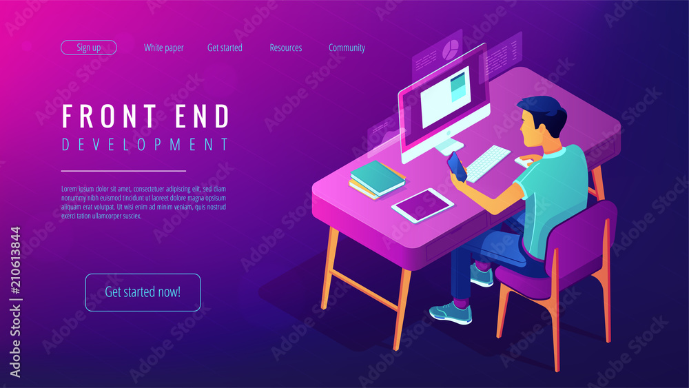 Isometric front end development landing page concept. Front end ...