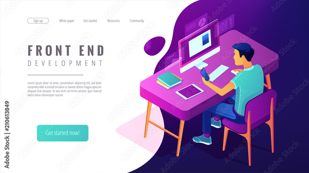 Isometric front end development landing page concept. Front end ...