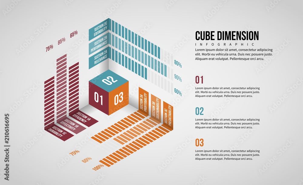Isometric Cube Dimension Infographic Stock Vector | Adobe Stock