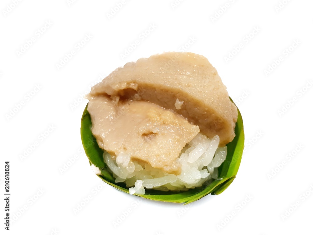 Thai dessert style, Top view of sweet sticky rice with Thai custard or ...