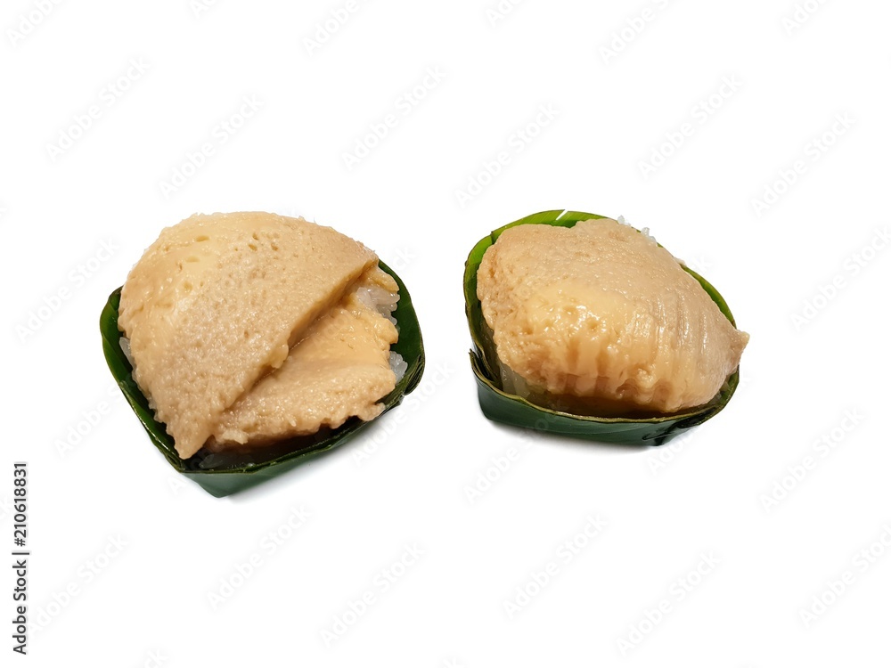 Thai dessert style, Top view of sweet sticky rice with Thai custard or ...