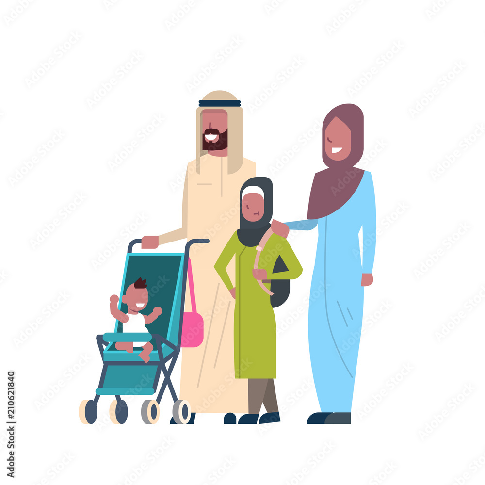 arab father mother daughter baby son in stroller full length avatar on ...