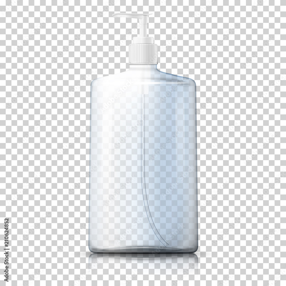 Vector 3d realistic transparent plastic bottle with pump cap on plaid ...