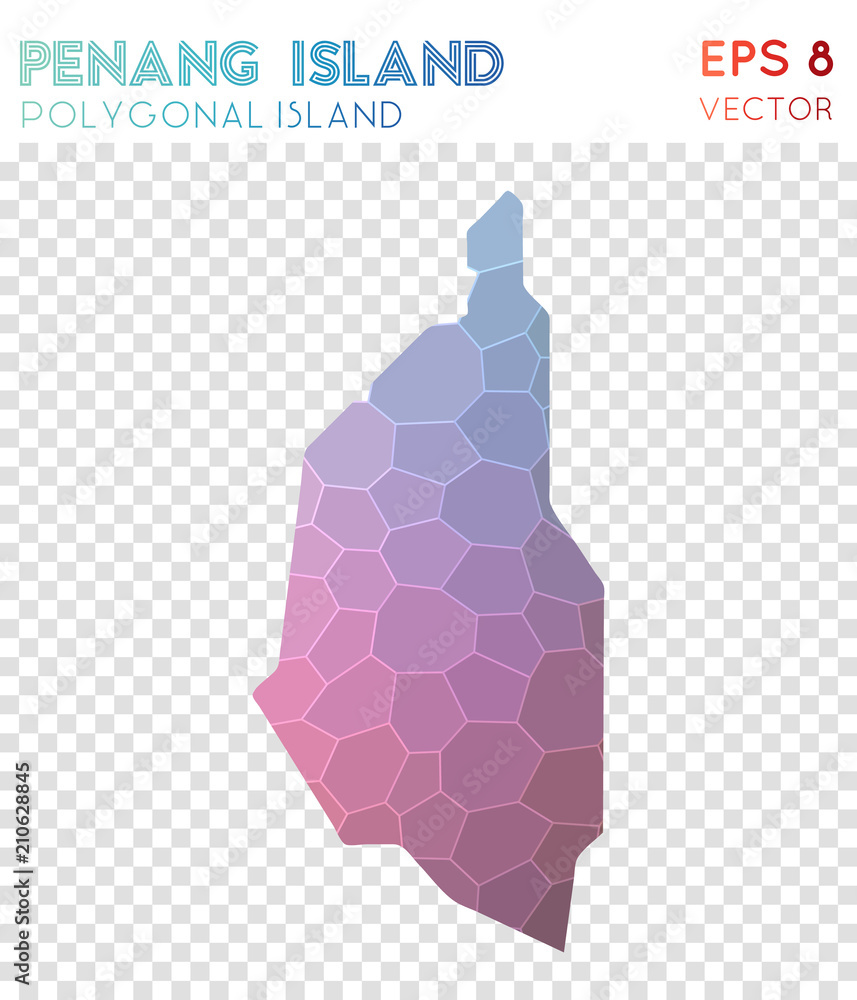 Penang Island polygonal map, mosaic style island. Favorable low poly ...