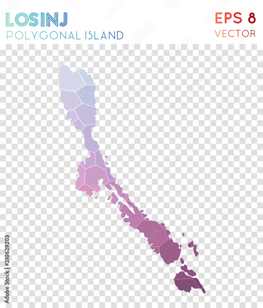 Losinj polygonal map, mosaic style island. Captivating low poly style ...