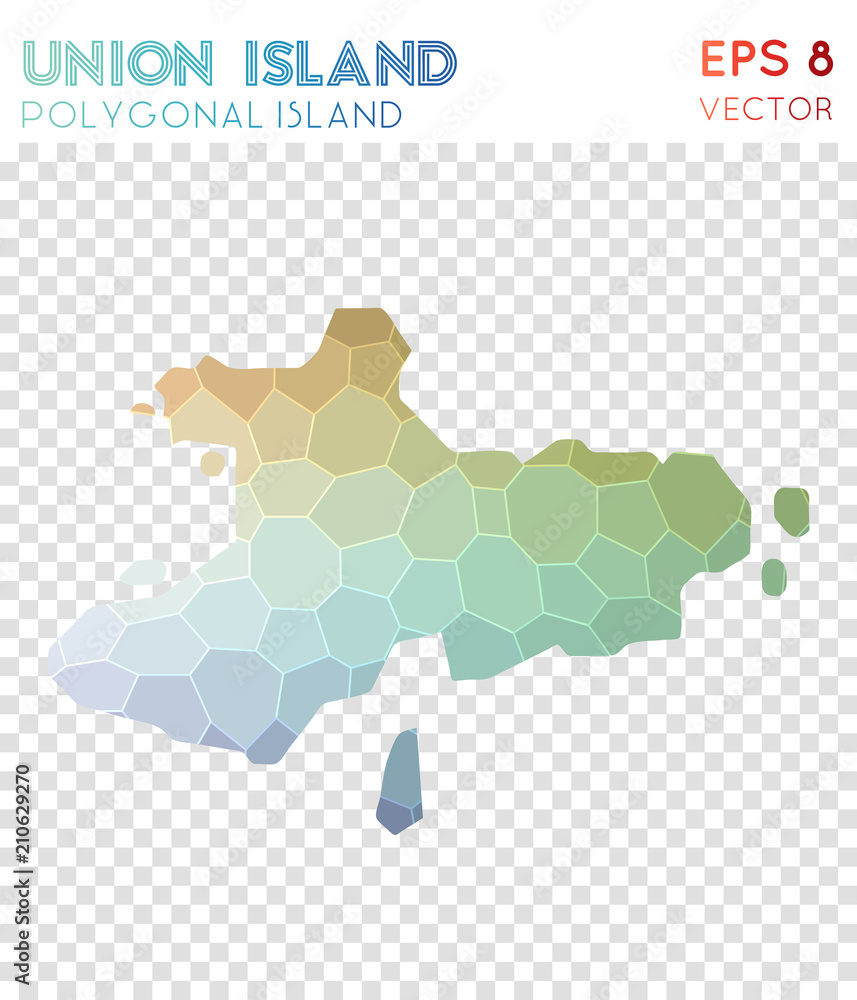 Union Island polygonal map, mosaic style island. Pretty low poly style ...