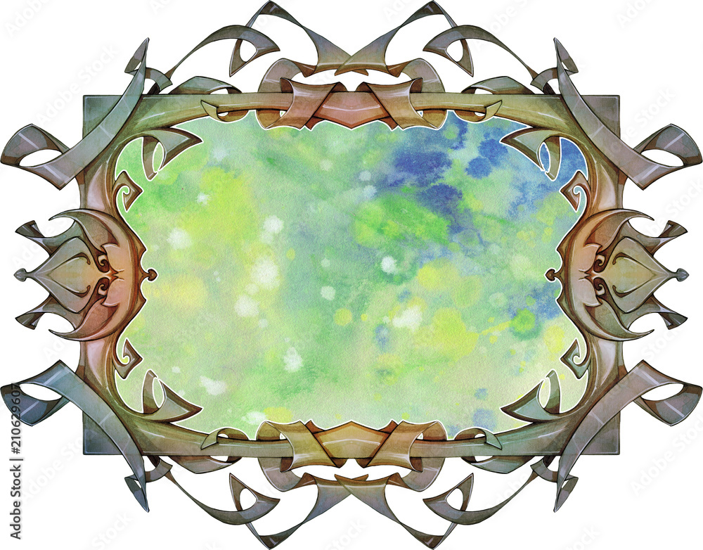 Fantasy hand drawn mixed media illustration of an ornamental decorative ...