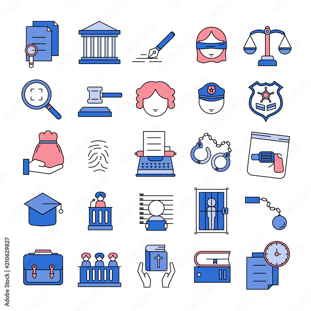 Justice,Court,Law Line Icon set Stock Vector | Adobe Stock