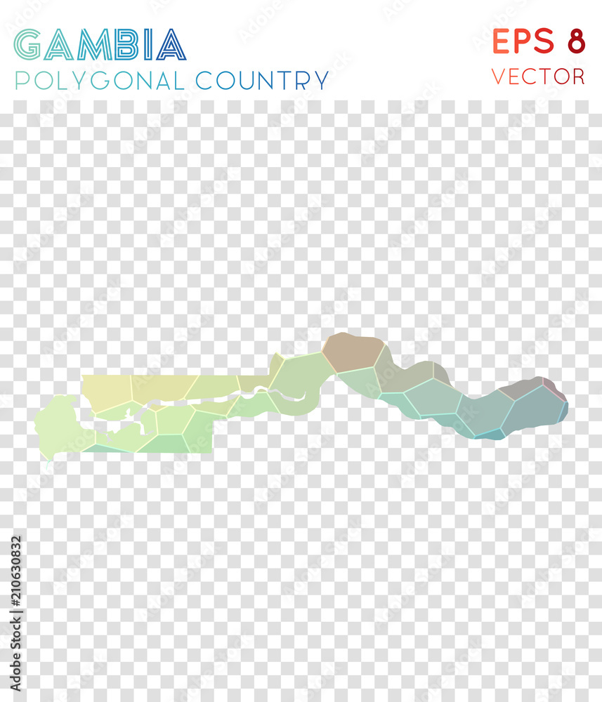 Gambia polygonal map, mosaic style country. Great low poly style, modern design. Gambia ...