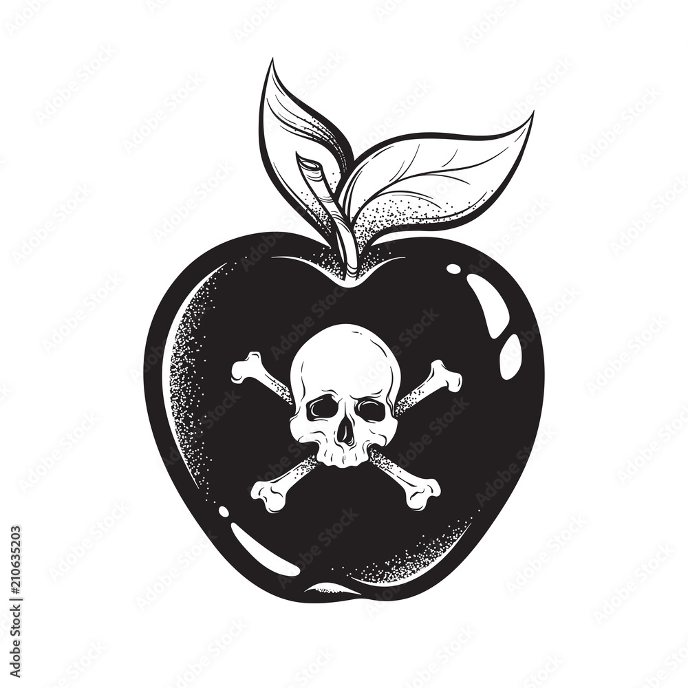 Poison apple line art and dot work hand drawn vector illustration. Boho ...
