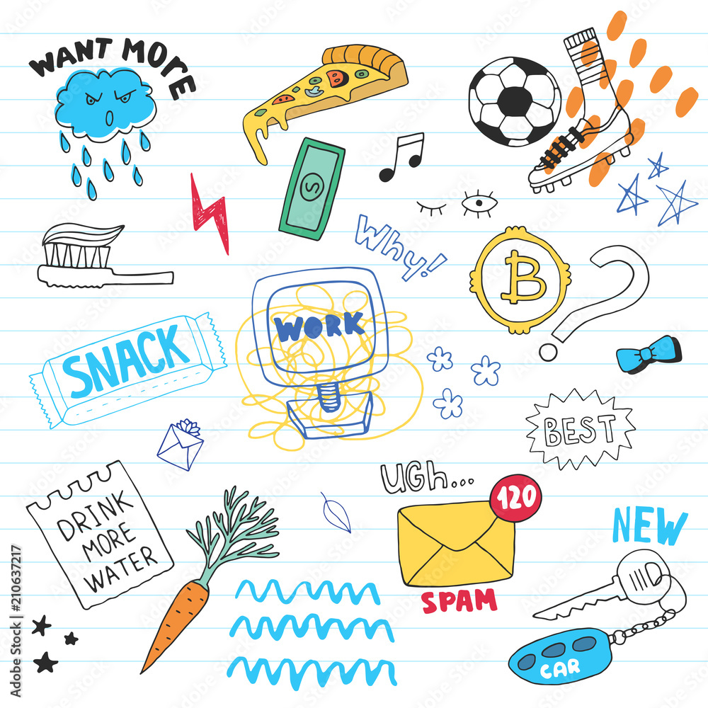 Doodle set. Hand drawn illustration in vector. Stock Vector | Adobe Stock