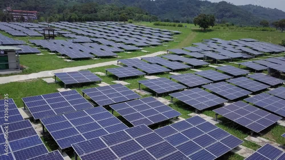 Drone fly over solar panel plant Stock Video | Adobe Stock