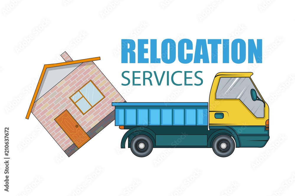 Relocation service. Moving concept. Cargo Truck is transporting ...