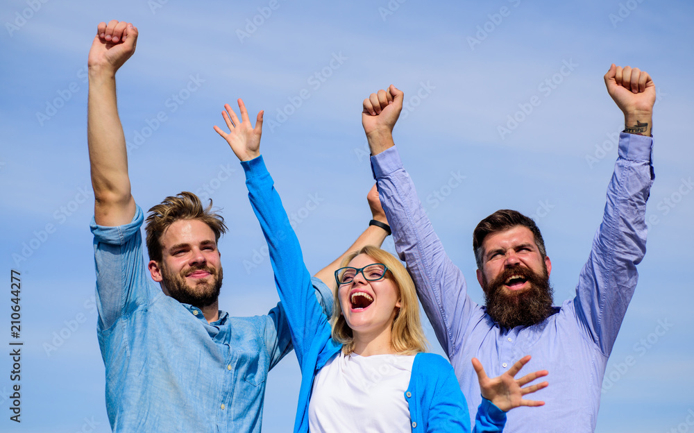 Employees enjoy feeling of freedom. Freedom concept. Men with beard in ...