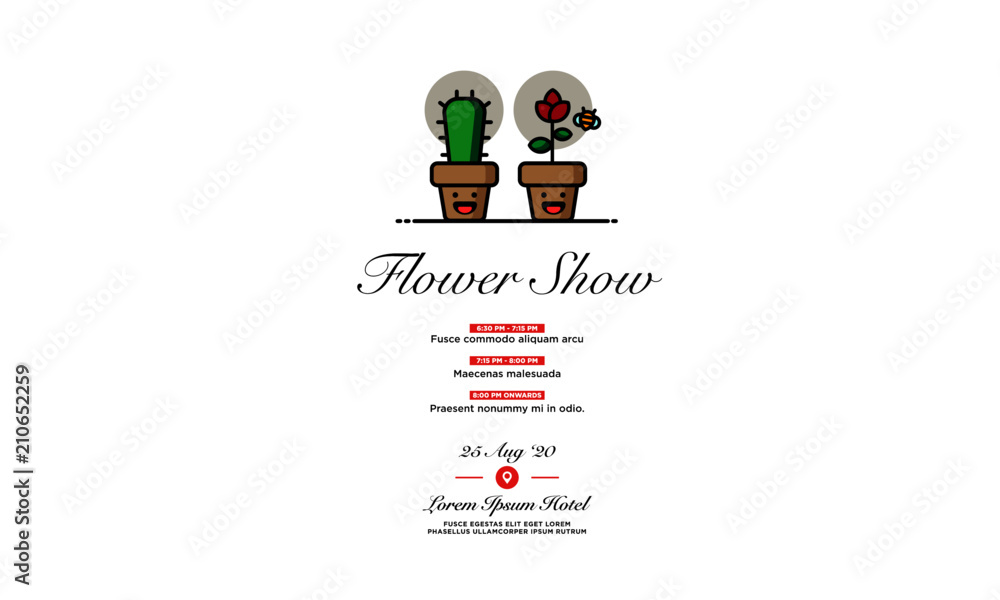 Flower Show Invitation Design with Smiling Plant Illustration Stock ...