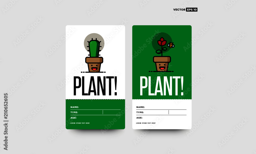Indoor Plant Name ID Tag Card Design Vector Illustration with Smiley ...
