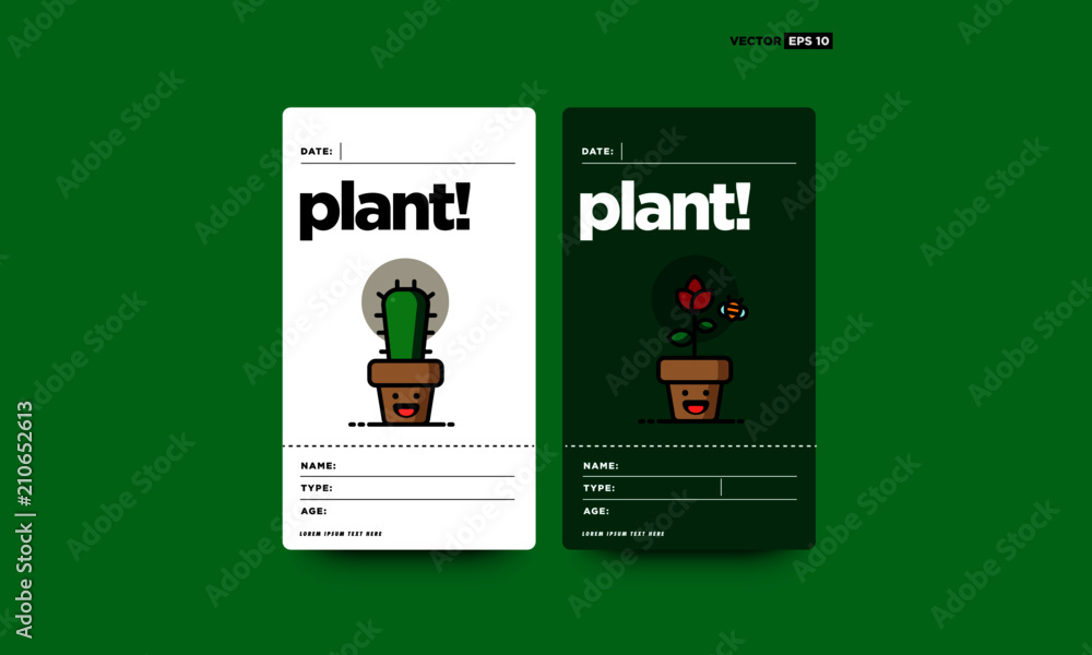 Indoor Plant Name ID Tag Card Design Vector Illustration with Smiley ...