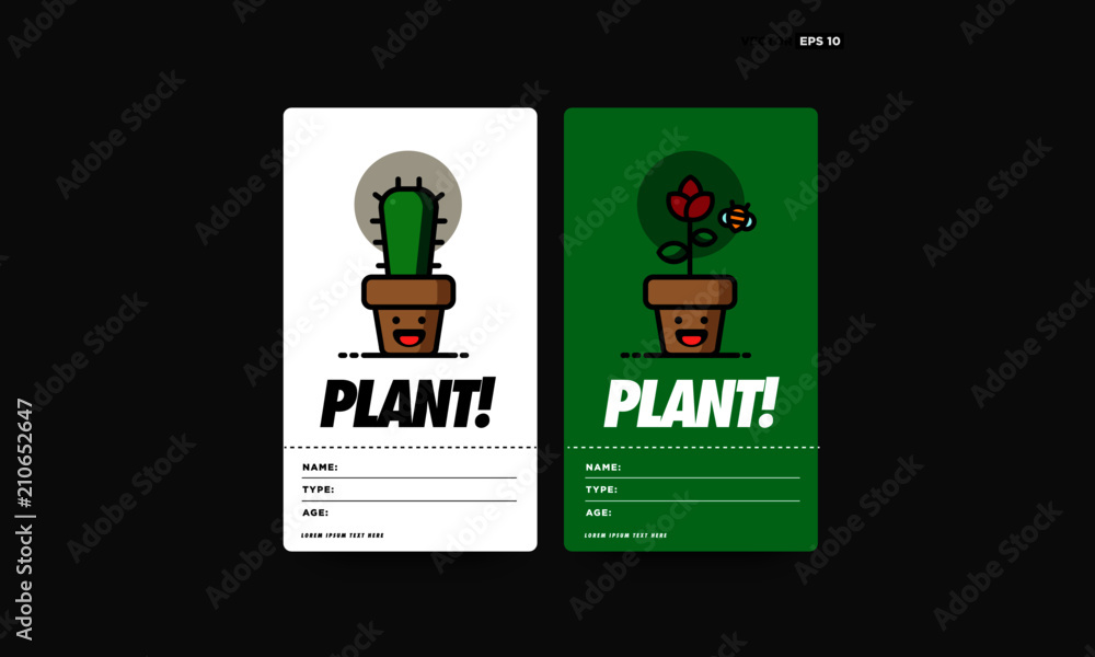 Indoor Plant Name ID Tag Card Design Vector Illustration with Smiley ...