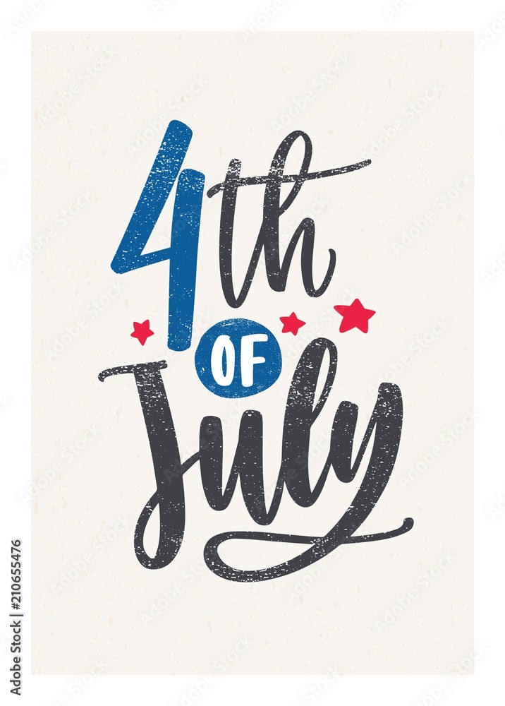 4th of July lettering handwritten with cursive calligraphic font and ...