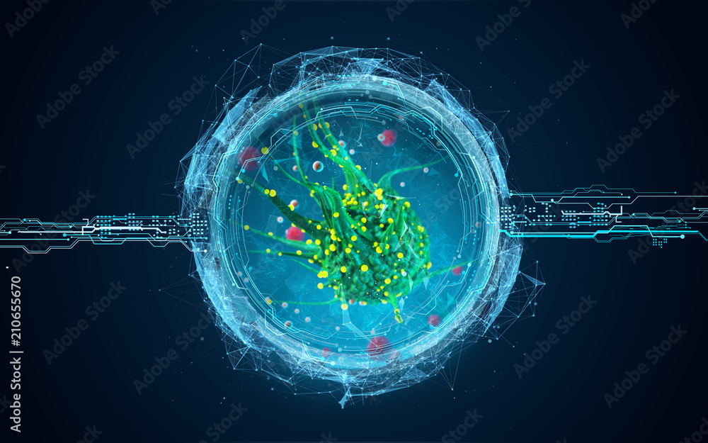 Virus cells under a microscope. Stock Illustration | Adobe Stock