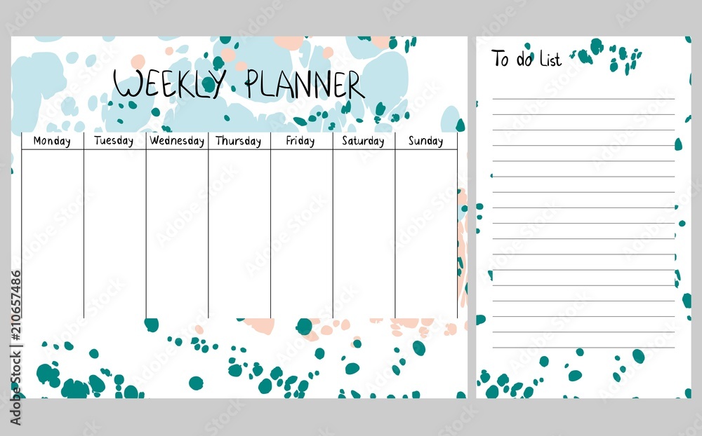 Hand drawing vector weekly planner. Abstract painting templates. Stock ...