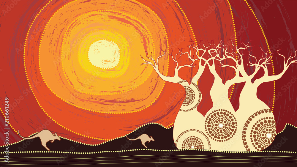Boab (Baobab) Tree Vector Painting. Aboriginal art vector background ...