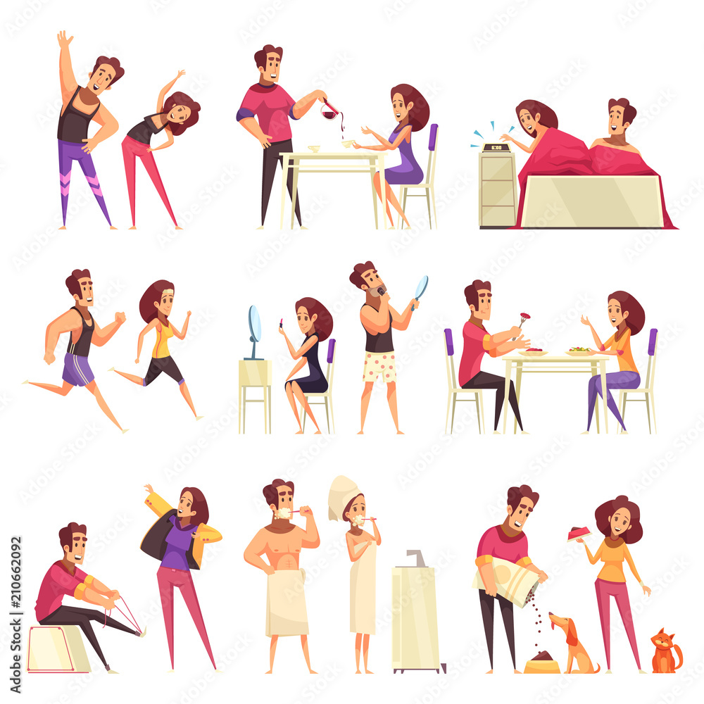 Morning Cartoon Set Stock Vector | Adobe Stock