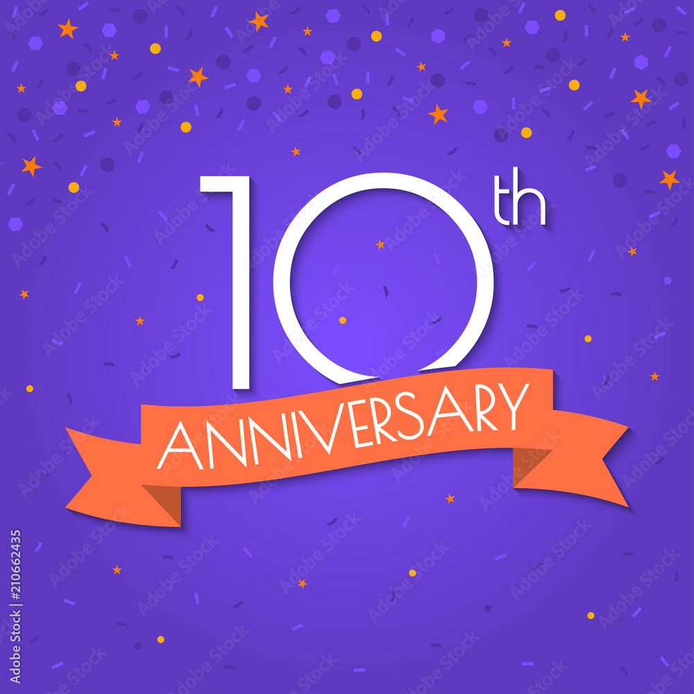10 years anniversary logo isolated on confetti background. 10th ...