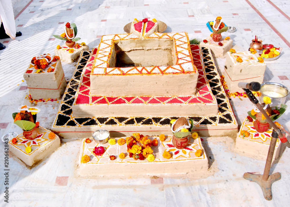 Havan kund puja in Hindu Temple Stock Photo | Adobe Stock