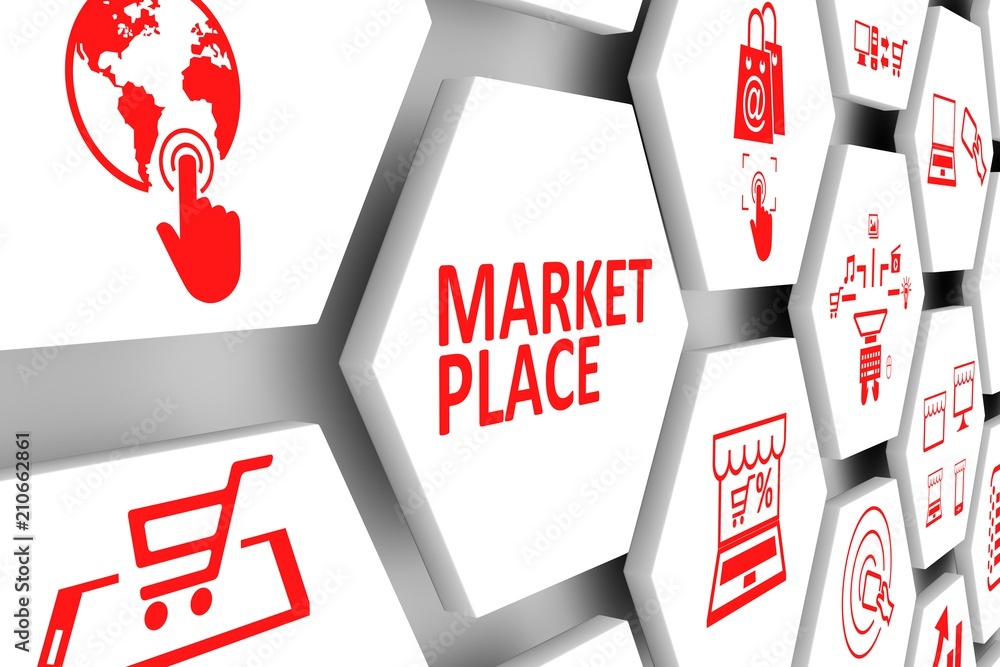 MARKET PLACE concept cell background 3d illustration Stock Illustration ...