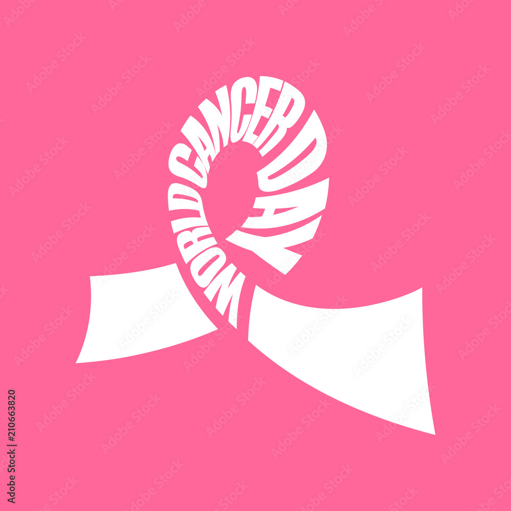 Pink ribbon, lettering, world cancer day symbol. Breast cancer, hope ...