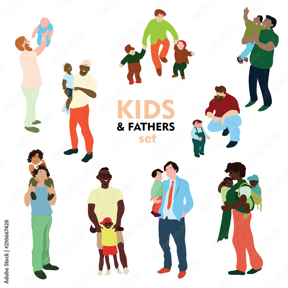 Kids and Fathers set. Hand drawn vector illustrations isolated on white ...