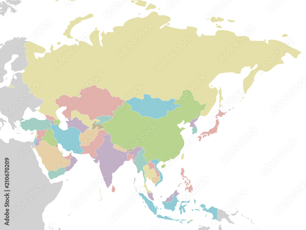 Political blank Asia Map vector illustration isolated on white ...