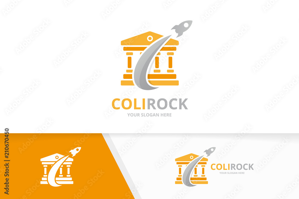 Vector bank and rocket logo combination. Column and airplane symbol or ...