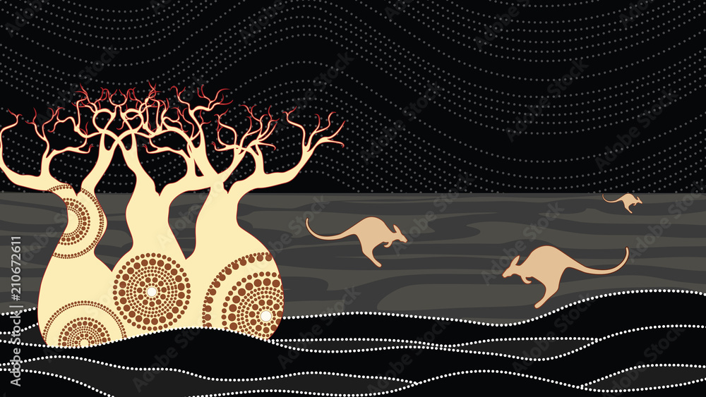 Boab (Baobab) Tree Vector Painting. Aboriginal art vector background ...