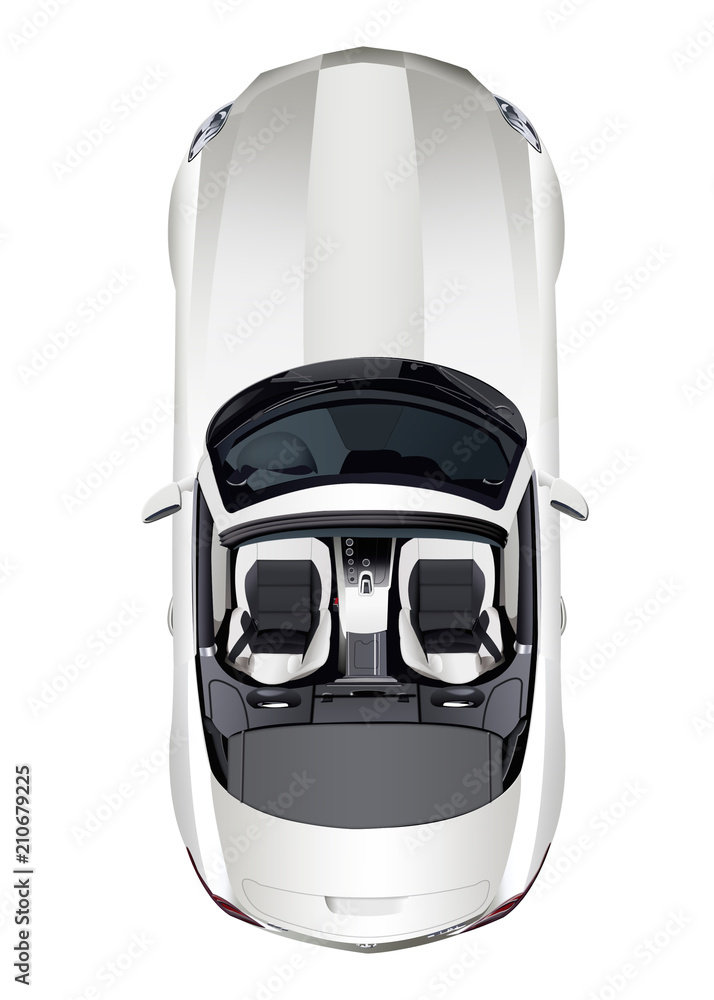 Light grey convertible, top view, on white background. Isolated white ...