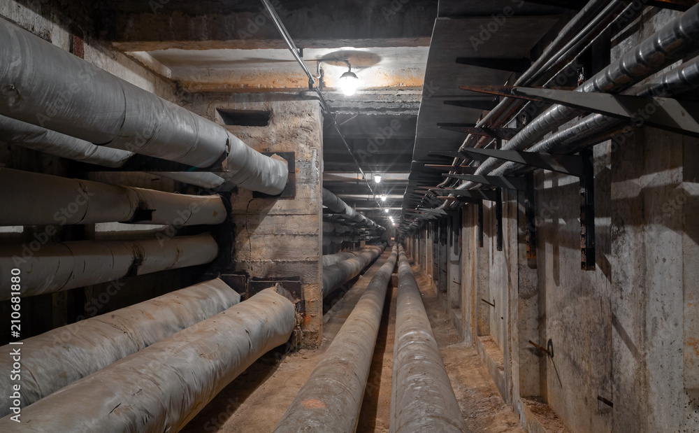 Underground concrete utility tunnel network of water supply pipeline ...
