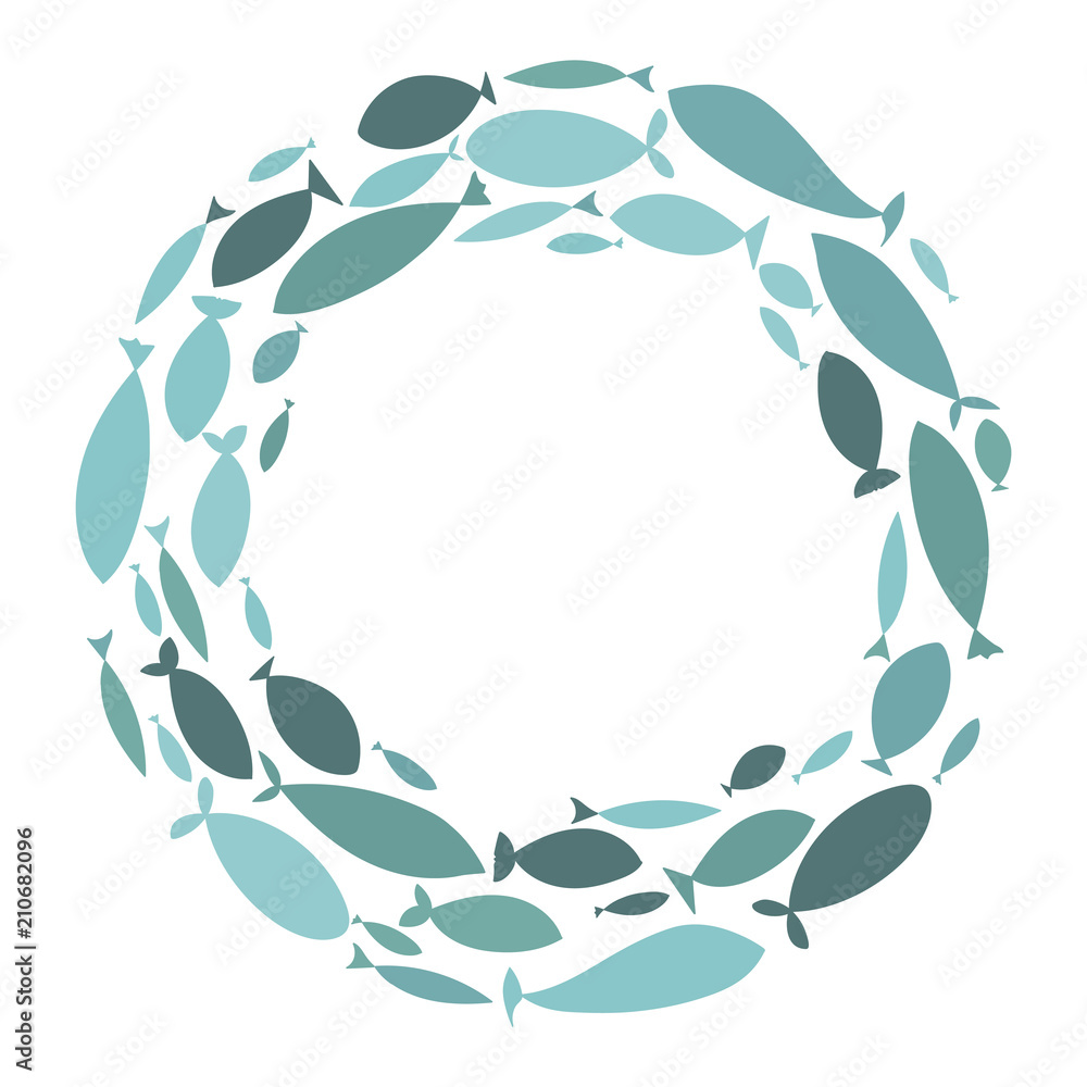 Colored silhouettes school of fish. A group of silhouette fish swim in ...