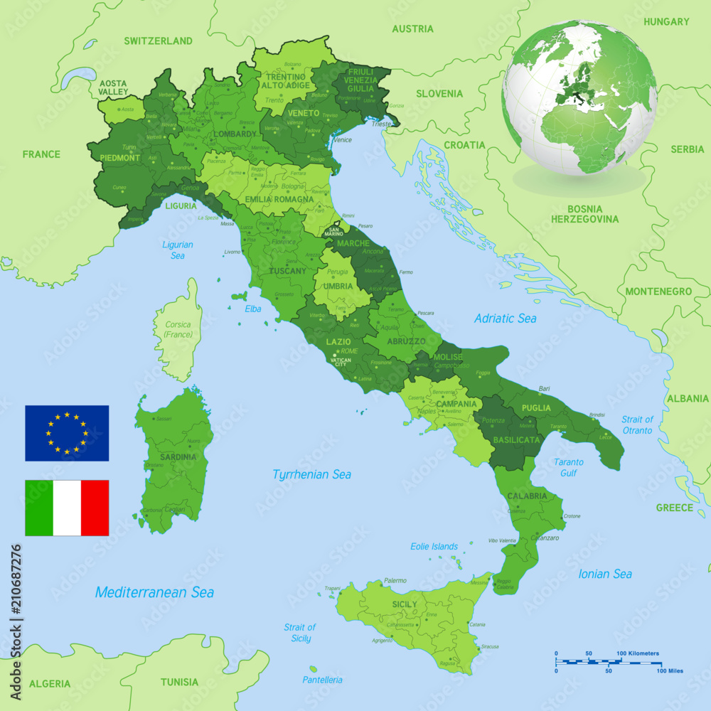 Vector Green Map of Italy Stock Vector | Adobe Stock