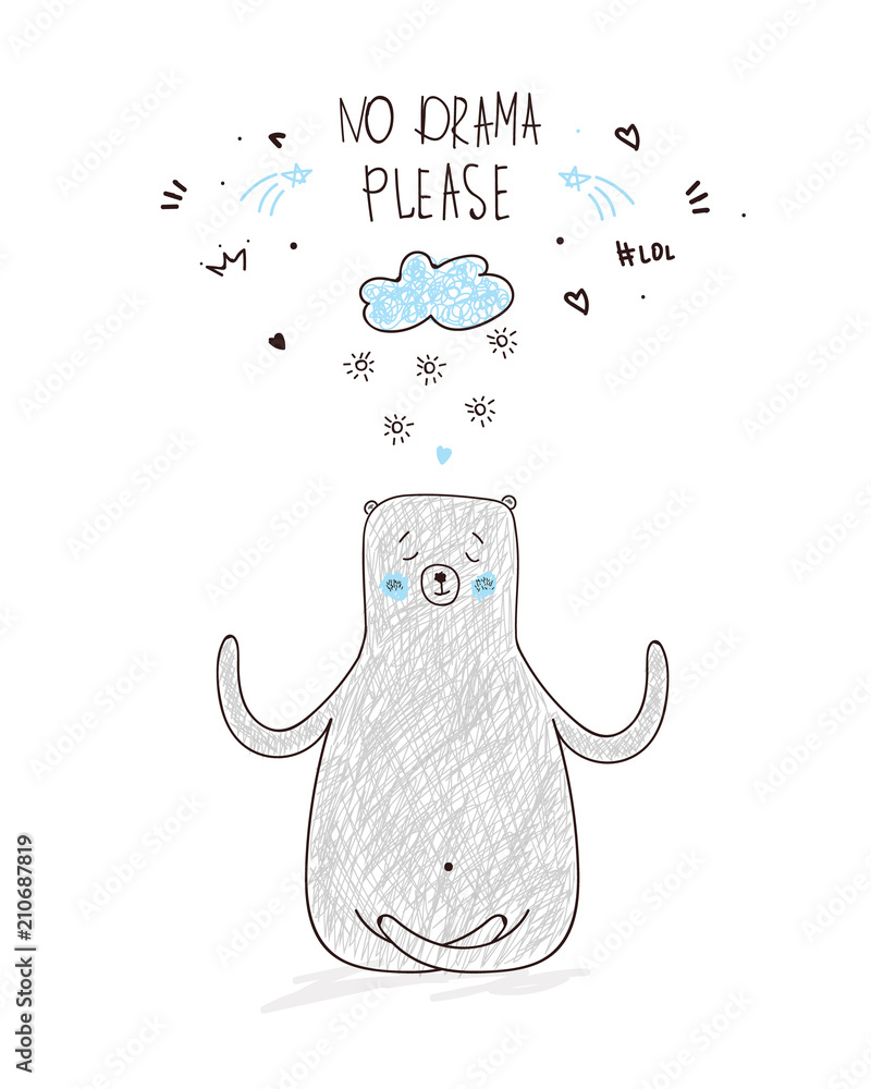 Yoga meditation bear sketch cute cartoon doodle animal illustration ...