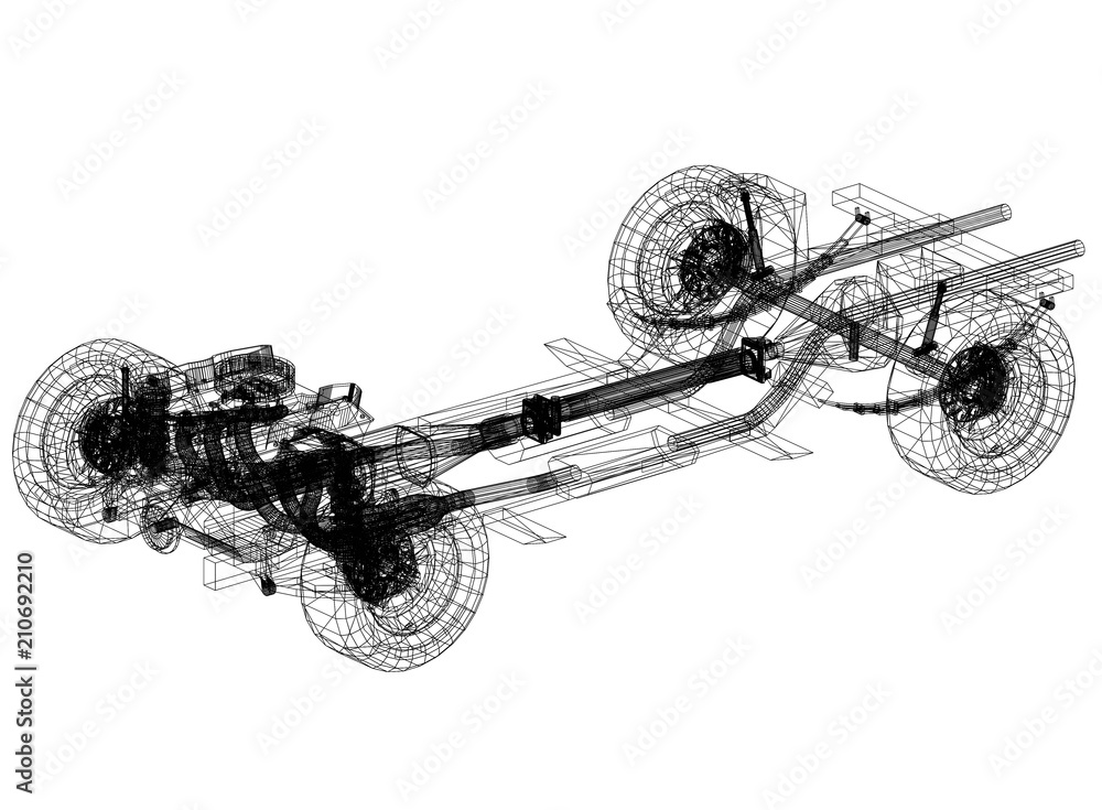 Photo & Art Print car chassis and engine Design – Blueprint - isolated ...
