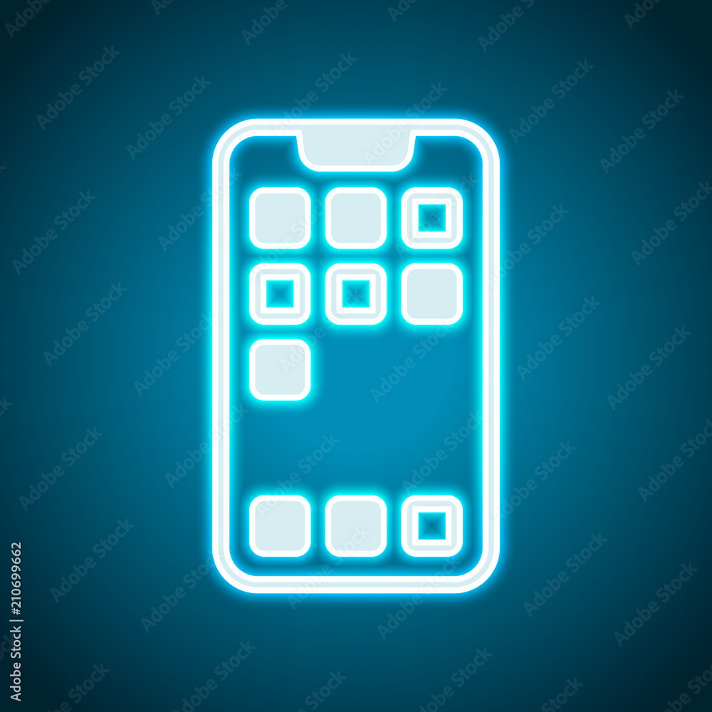 Simple mobile phone icon. Linear symbol, thin outline. Neon styl Stock ...
