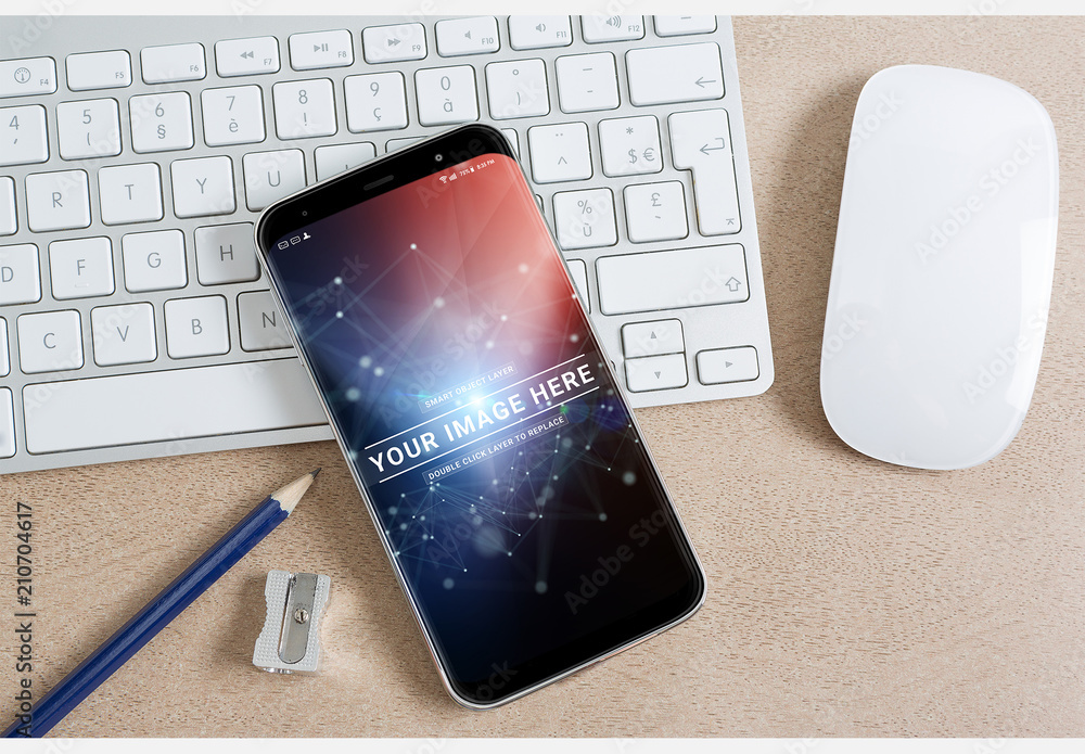 Smartphone on Desk Mockup Stock Template | Adobe Stock
